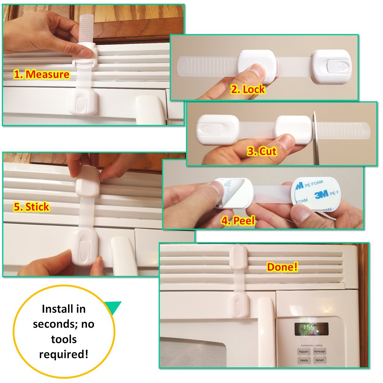 EliteBaby Baby Proofing Adjustable Child Safety Cabinet Locks, 8 Pack - Babylock Cabinet Latches to Baby Proof Cabinets, Drawers Locks | Child Safety Locks | No Drilling | 3M