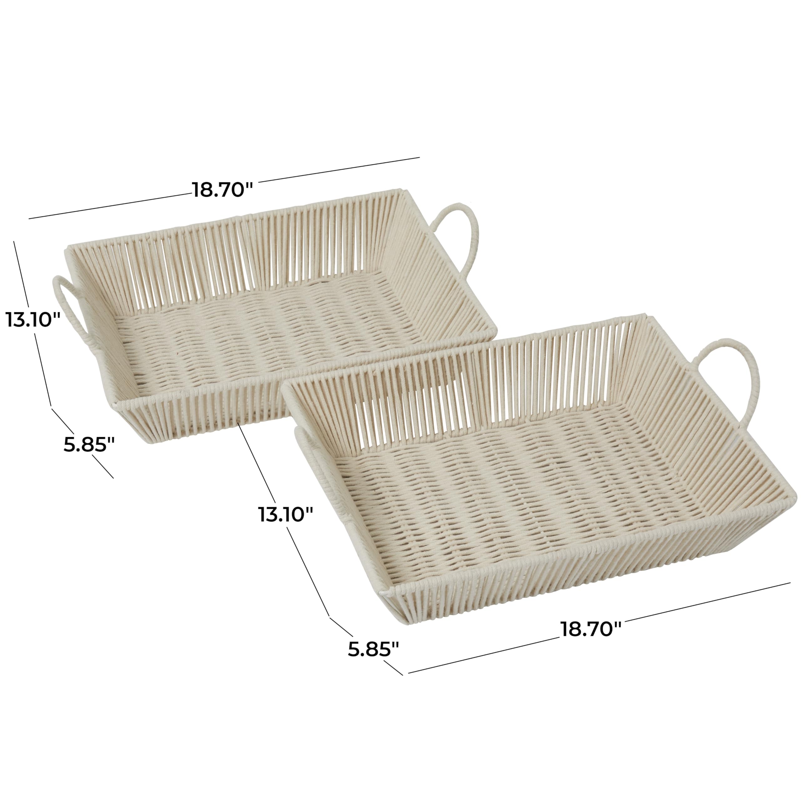 The Novogratz Cotton Handmade Woven Storage Basket with Handles, Set of 2 18"W, 17"W, Cream