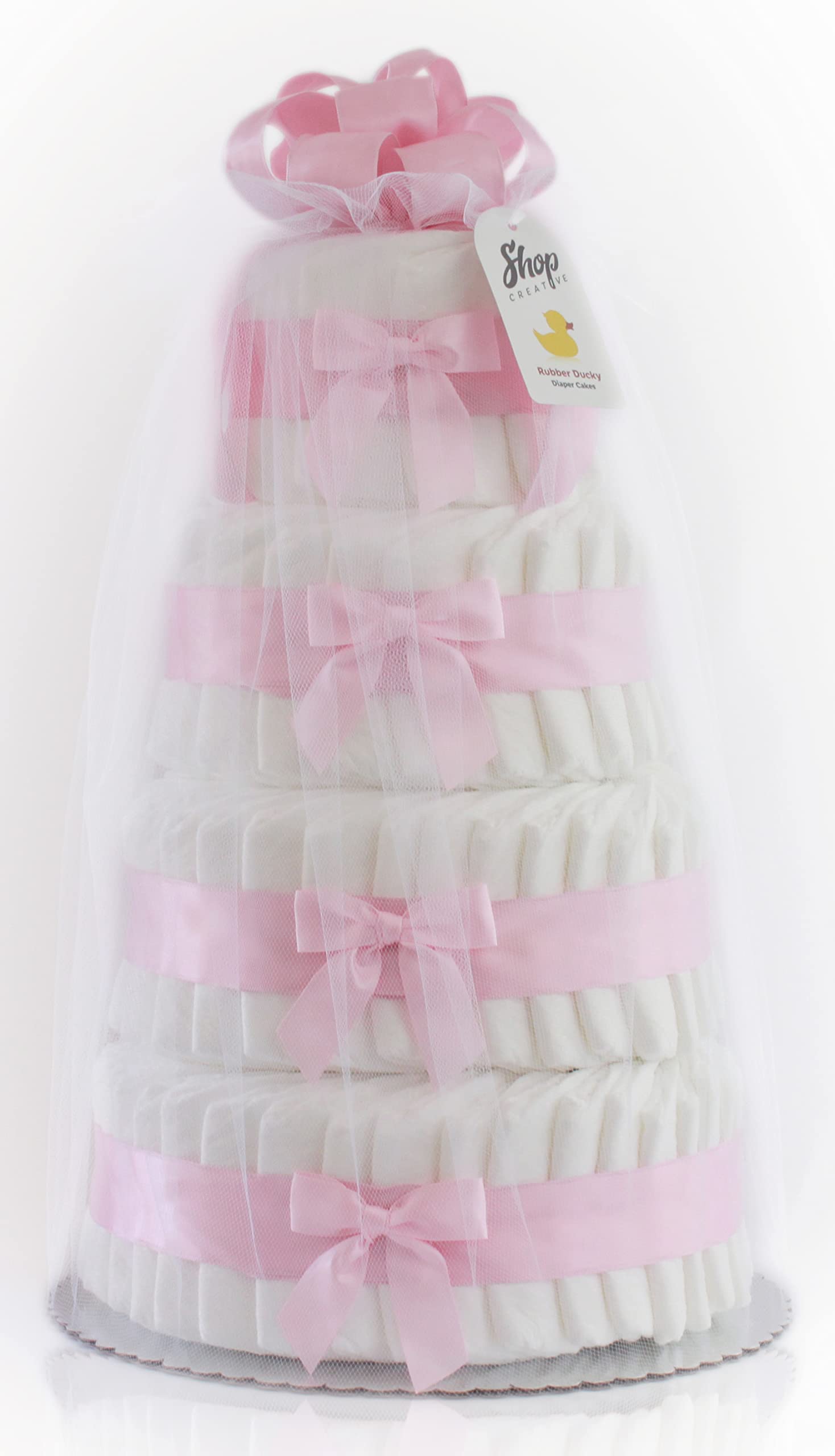 Classic Pastel Baby Shower Diaper Cake (4 Tier, Pink)…