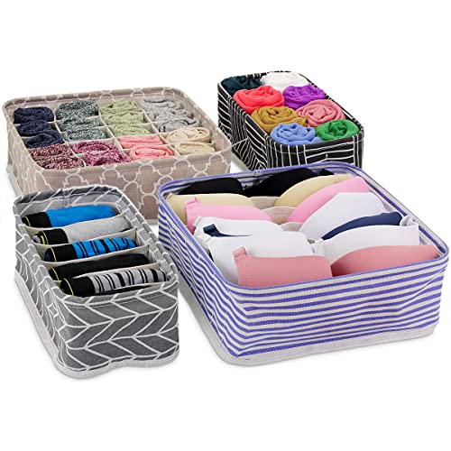 EZOWare Bundle Kit 6 Pcs Niagara Blue Collapsible Fabric Cube Storage Bin Baskets + 4 Closet Wardrobe Dresser Drawer Organizer Divider For Organizing Nursery Baby Clothes