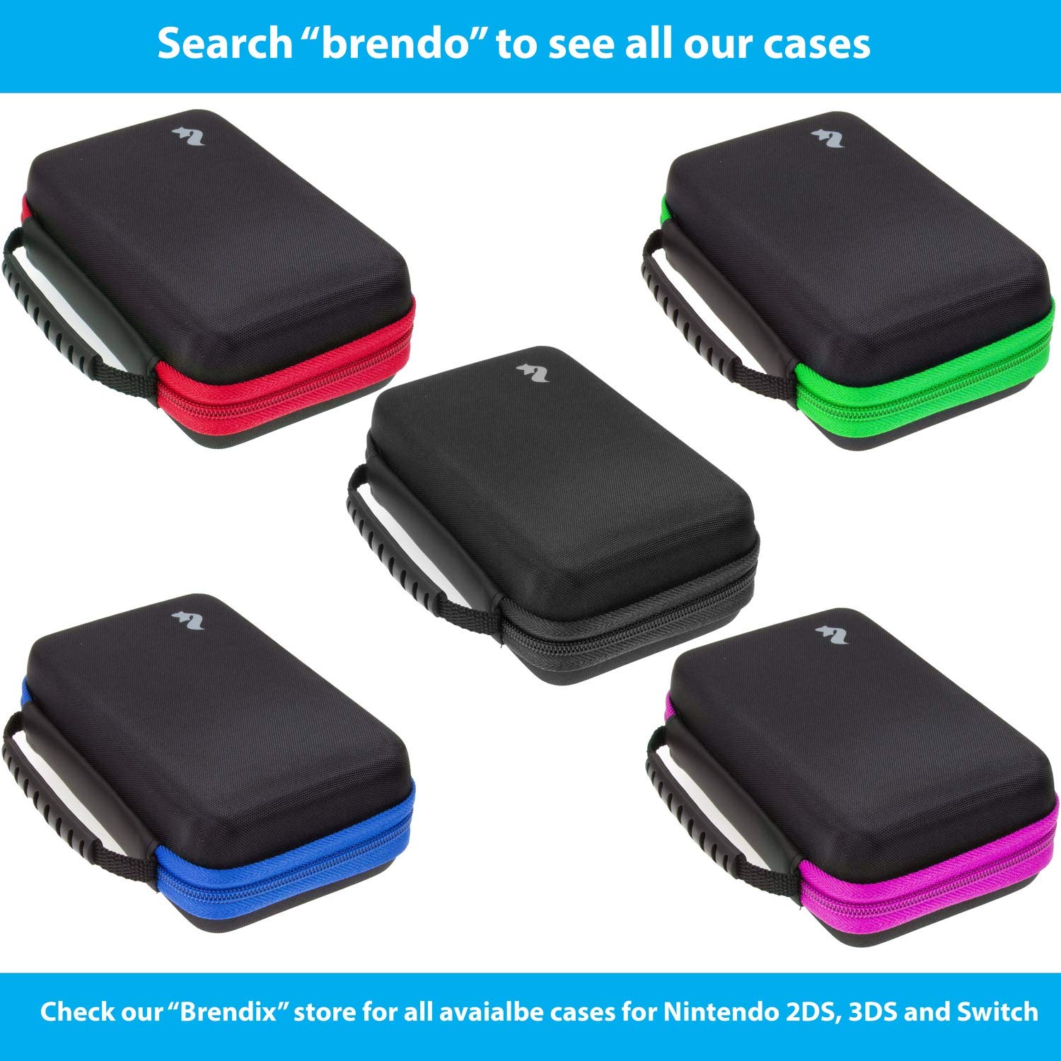 BRENDO 2DS XL Case, 3DS XL Carrying Case for New Nintendo 2DS XL and 3DS XL, 24 Game Cartridge Holders and a Large Stylus - Black/Lime Green