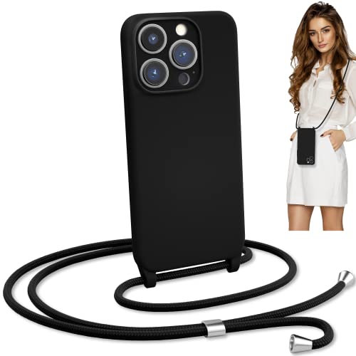 blaspins Crossbody Strap Phone Case for iPhone 13 Pro Max, Adjustable Rope, Belt Neck Lanyard, String Detach Lanyard, Drop Proof Sturdy, Wrist Hand Free Protective Cover 6.7 inch 13 Pro Max - Black