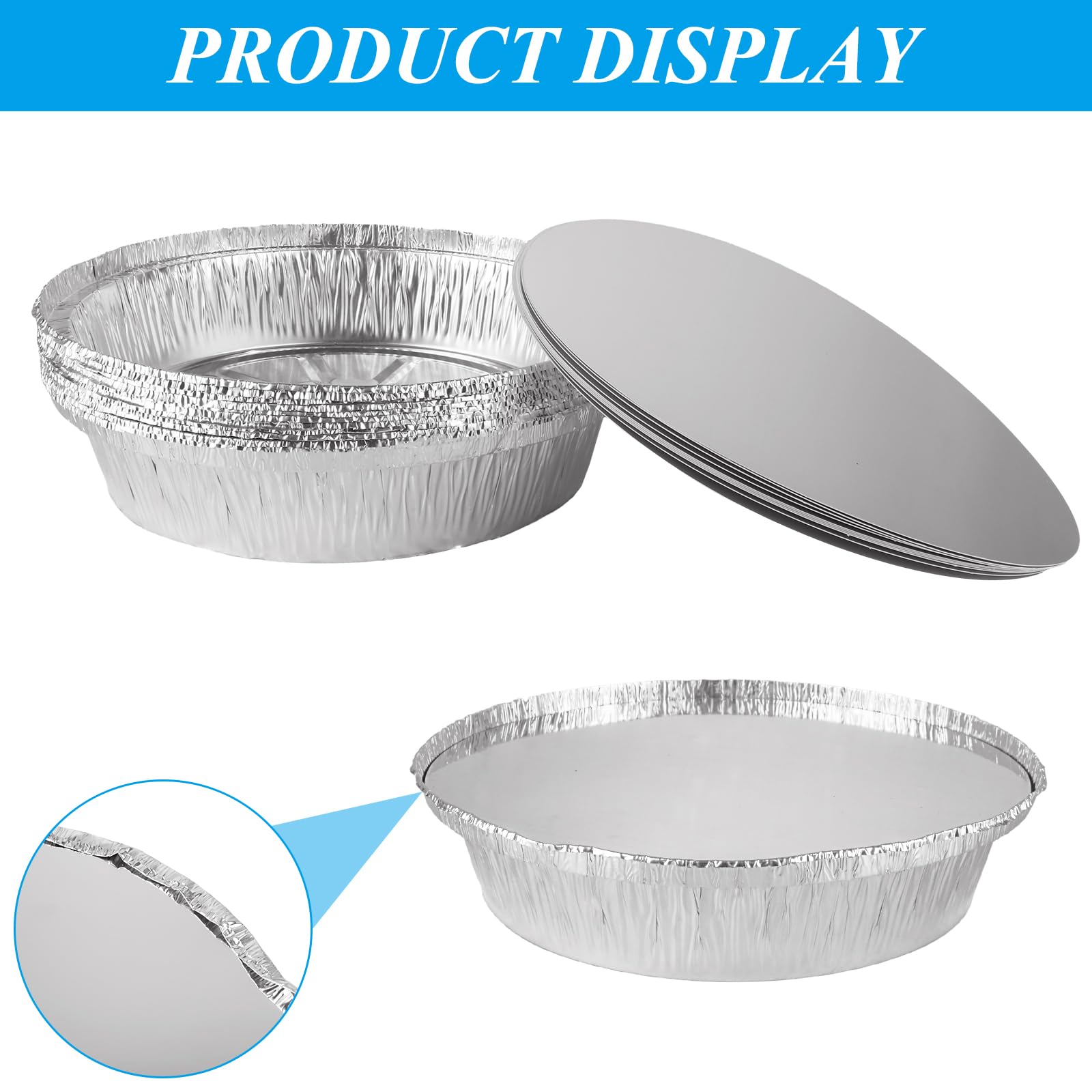 ABuff 50 Pack 9 Inch Round Aluminum Pans with Lids, Disposable Foil Pans Pie Tins Tray, Takeout Food Containers for Baking Roasting Broiling Cooking Storage and Takeout, Freezer & Oven Safe