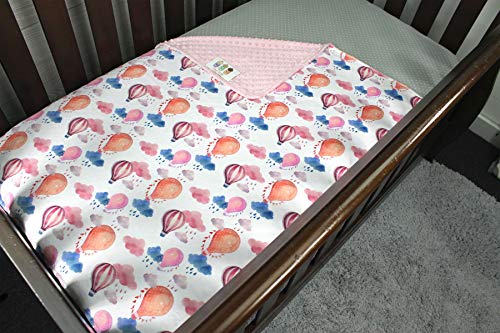 Top Tots Baby Blanket - Rain Clouds and Balloons with Pink Minky Dot