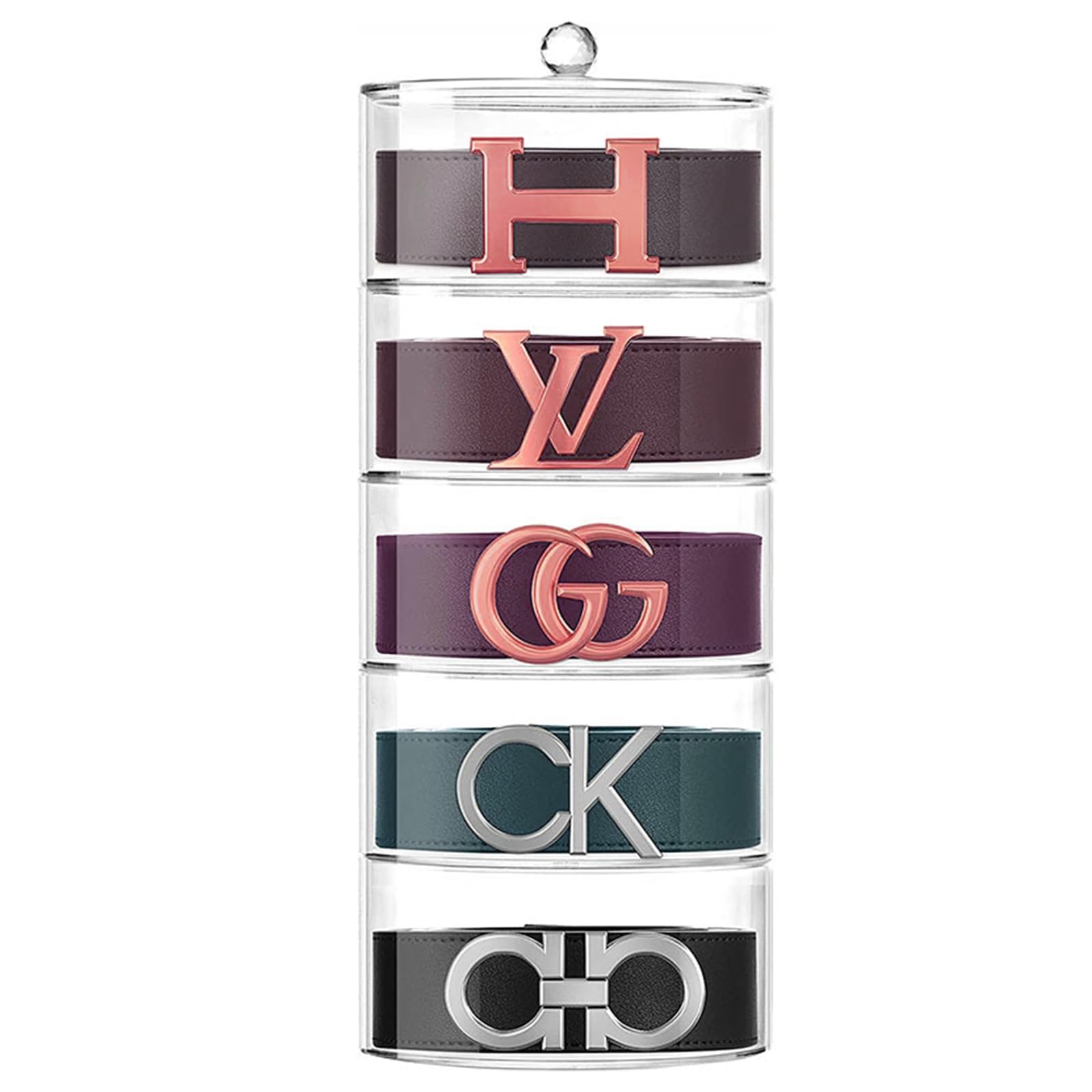 ABuff Acrylic Belt Organizer for Closet, 5 Layers Belt Display Case Transparent Storage Holder for Belt, Watches, Jewelry, Bracelets, Makeup and Other Accessories