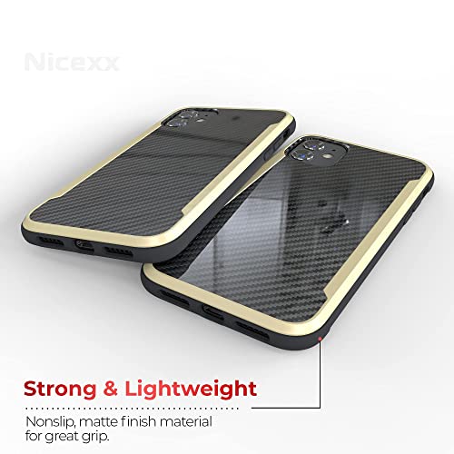 Nicexx Designed for iPhone 11 Case with Carbon Fiber Pattern, 12ft. Drop Tested, Wireless Charging Compatible - Gold
