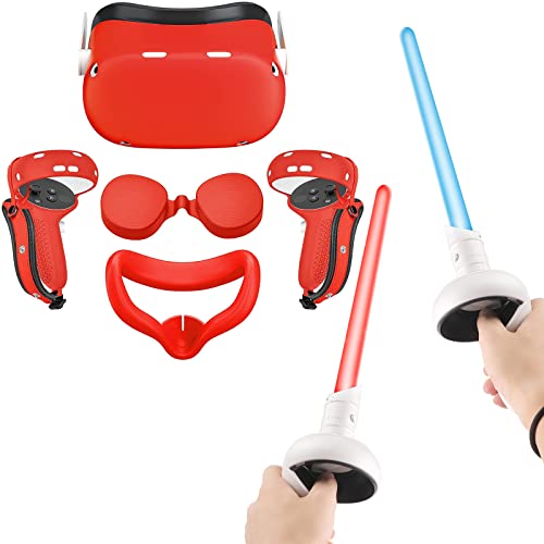 Accessories for Oculus Quest 2, Beat Saber Sword and Silicone Cover Set-Red