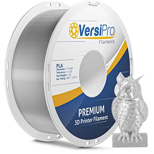 PLA 3D Printer Filament | Silver PLA Filament 1.75mm | 1KG Spool (2.2lbs) - Fits Most FDM Printers | Dimensional Accuracy +/- 0.03 mm | 3D Printing Filament 1.75 Will Not Warp, Clog or Break