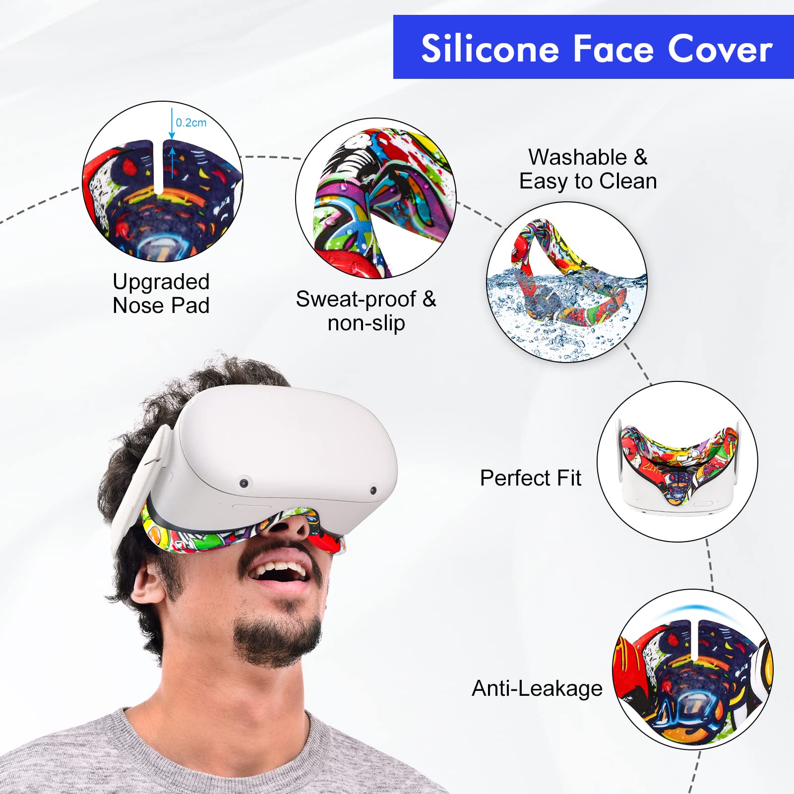 Accessories for Oculus Quest 2, YIZEIJOB VR Protective Silicone Cover Skin Set Compatible with Meta Quest 2 - Street Graffiti