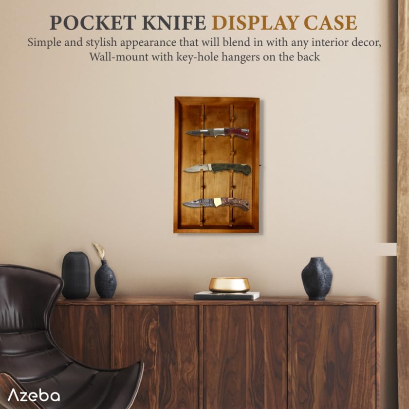 Wooden Knife Display Case with Lockable Clear Acrylic Cover - Wall Knife Display - Pocket Knife Display Case β Knife Cases for Collections - Knife Shadow Box