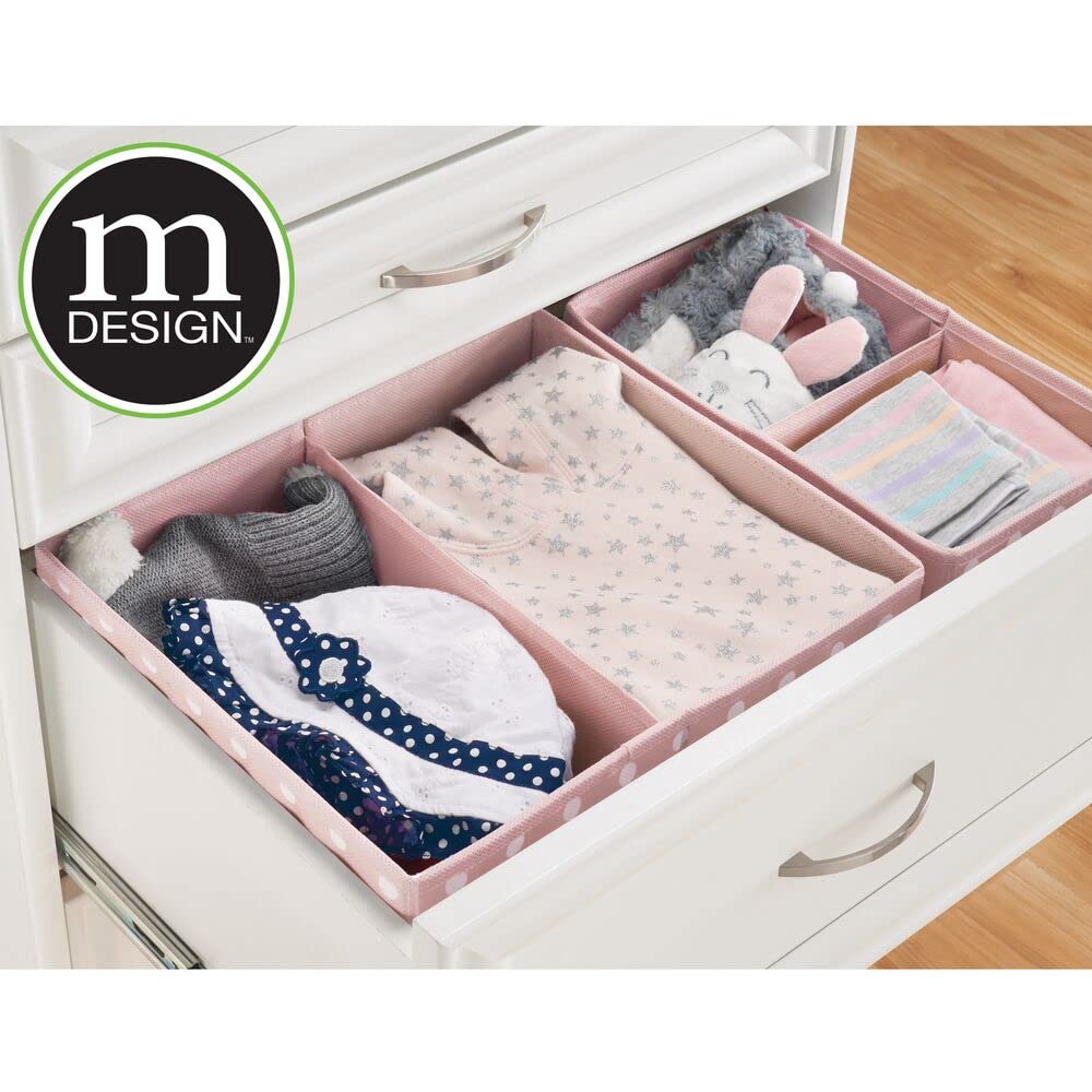 mDesign Soft Fabric Dresser Drawer and Closet Storage Organizer for Child/Kids Room, Nursery - Divided 2 Compartment Organizer - Fun Polka Dot Print, Set of 4 - Pink with White Dots