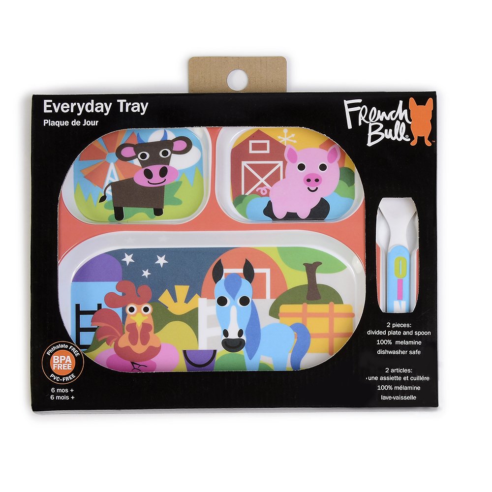 French Bull 11" Kids Everyday Tray - Divided Tray and Spoon Set, Ocean Animals (74412)