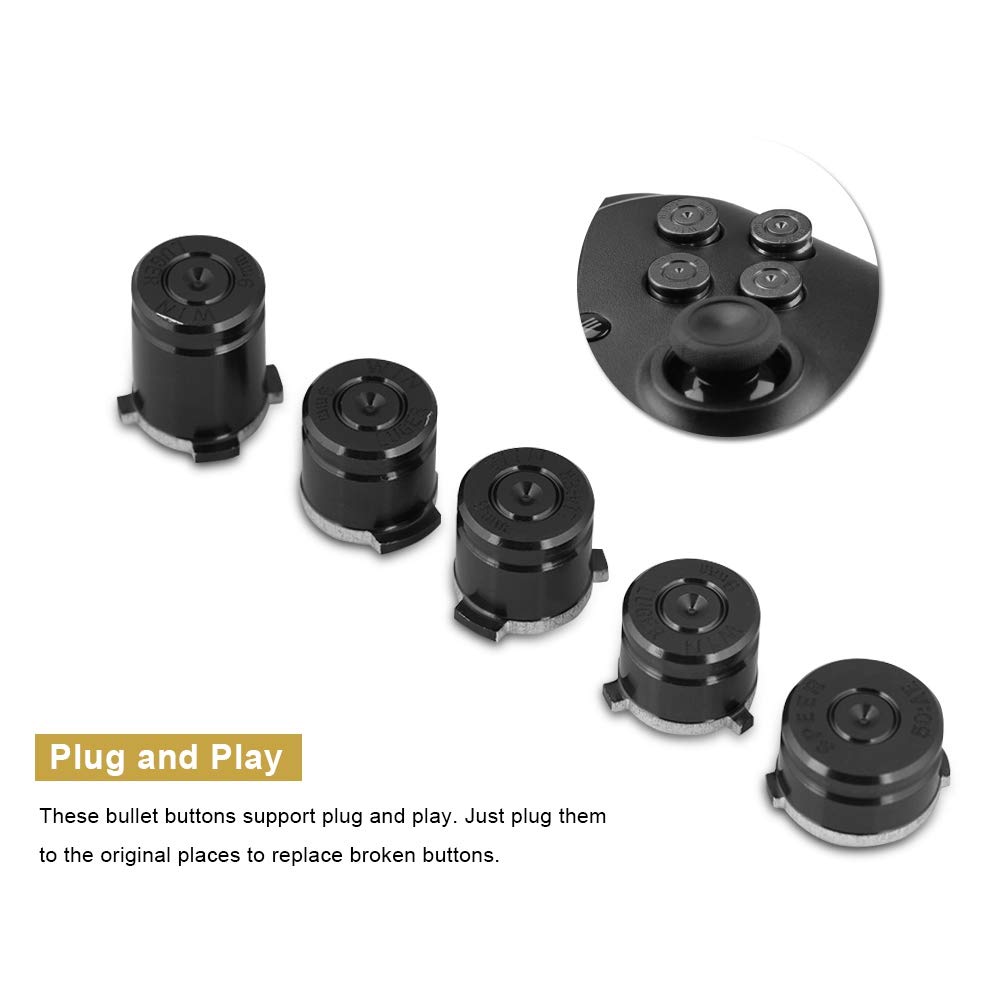 5Pcs Bullet Buttons for Xbox One, Aluminium 9mm Bullet ABXY Buttons for Xbox One Controller(Black)