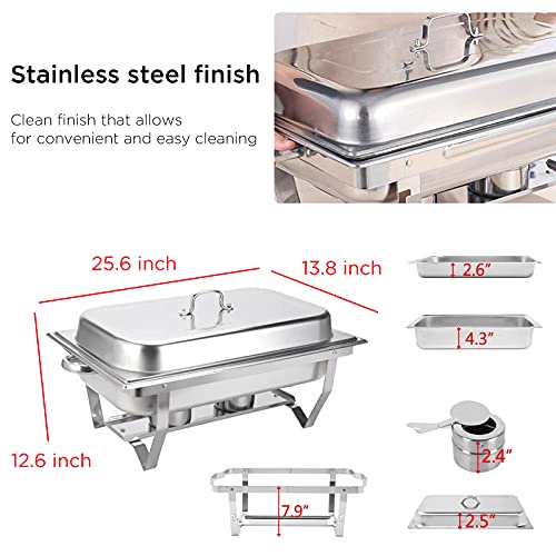 BotaBay Pack of 4 Chafing Dish 8 Quart High-Grade Stainless Steel Pans Chafers and Buffet Warmers Sets with Water Pan, Food Pan, Fuel Holder and Lid Catering Full Size