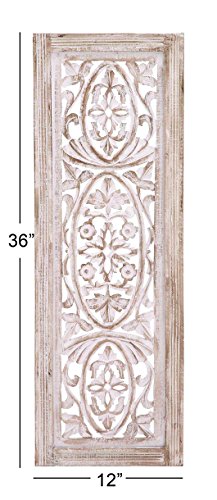 Deco 79 Mango Wood Floral Handmade Intricately Carved Arabesque Wall Decor, 12" x 1" x 36", Cream White