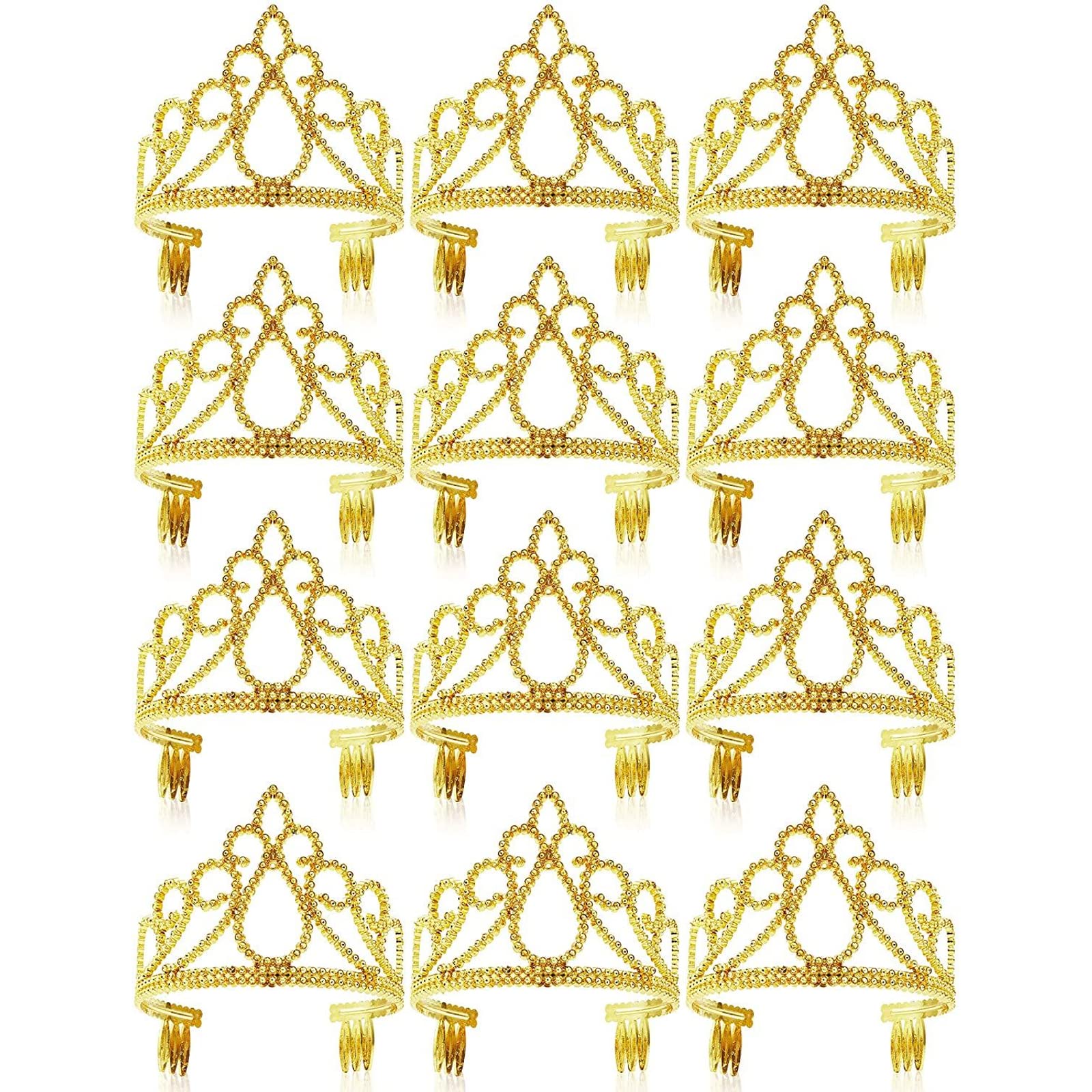 BLUE PANDA 12 Pack Gold Tiara for Girls, Princess Dress Up Crown for Kids Costume Birthday Party Favors in Bulk