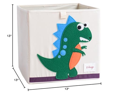 DODYMPS Foldable Animal Canvas Storage Toy Box/Bin/Cube/Chest/Basket/Organizer for Kids, 13 inch (Dinosaur)