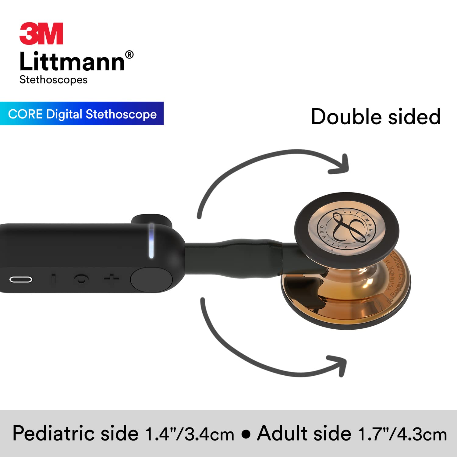 3M Littmann CORE Digital Stethoscope, Our Most Advanced Stethoscope Yet, Up To 40x Amplification*, Active Noise Cancellation, In-App Sound Wave Visualization, High Polish Copper Chestpiece, 8870