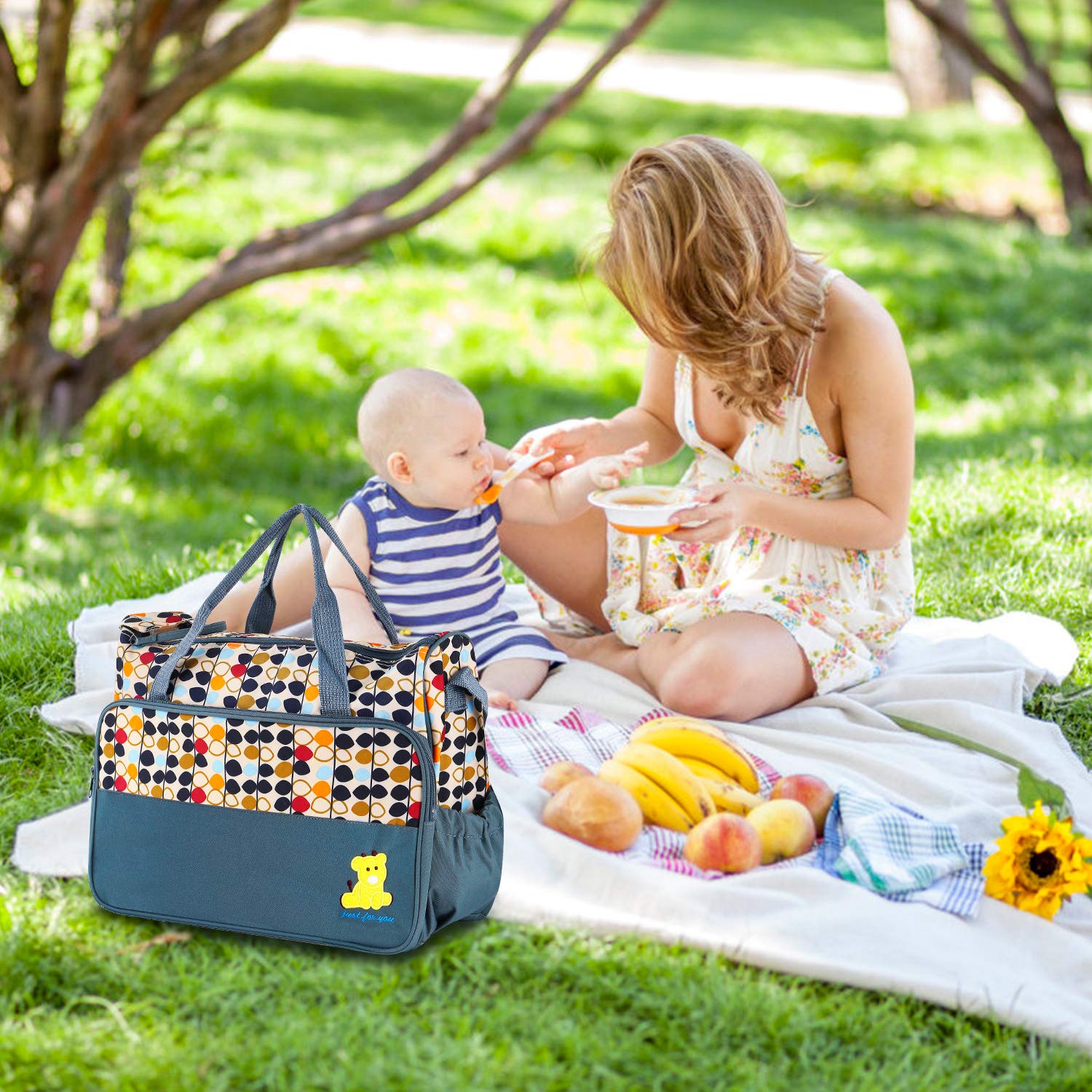 5PCS Diaper Bag Tote Set - Baby Bags for Mom (Gray)