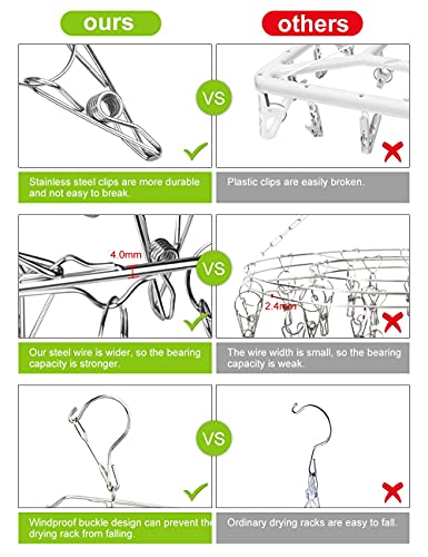 NILWL Clothes Drying Rack for Laundry,Metal Clothes Racks for Hanging Clothes,Laundry Drying Rack for Underwear,Bra,Baby Clothes,Glove,Clothes Drying Rack Folding Indoor,Sock Hanger with 30 Clips