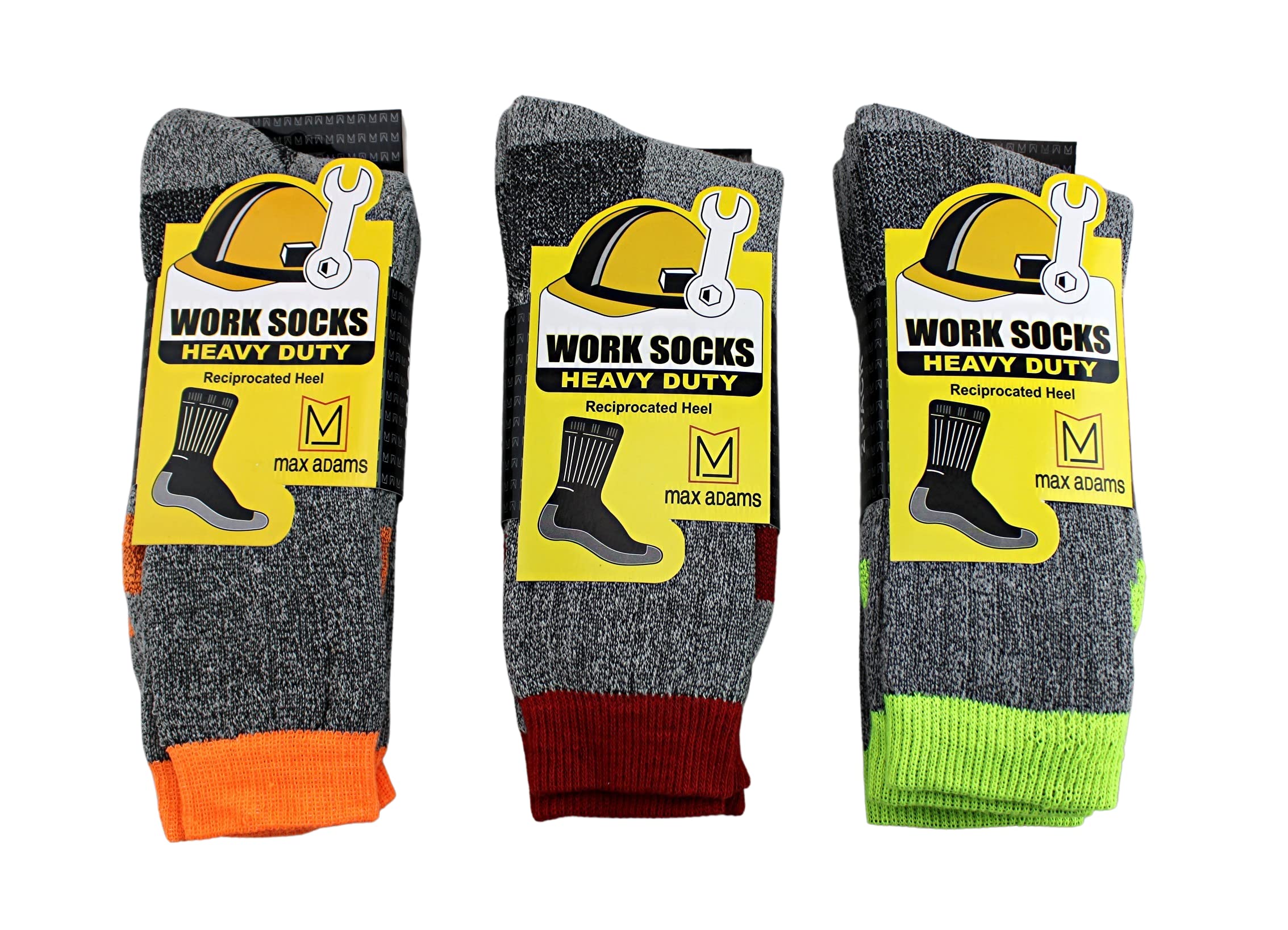 6 Pair Heavy Duty Work Socks HD Construction Shoe Sock Boot Sock (10-13 No Printing)