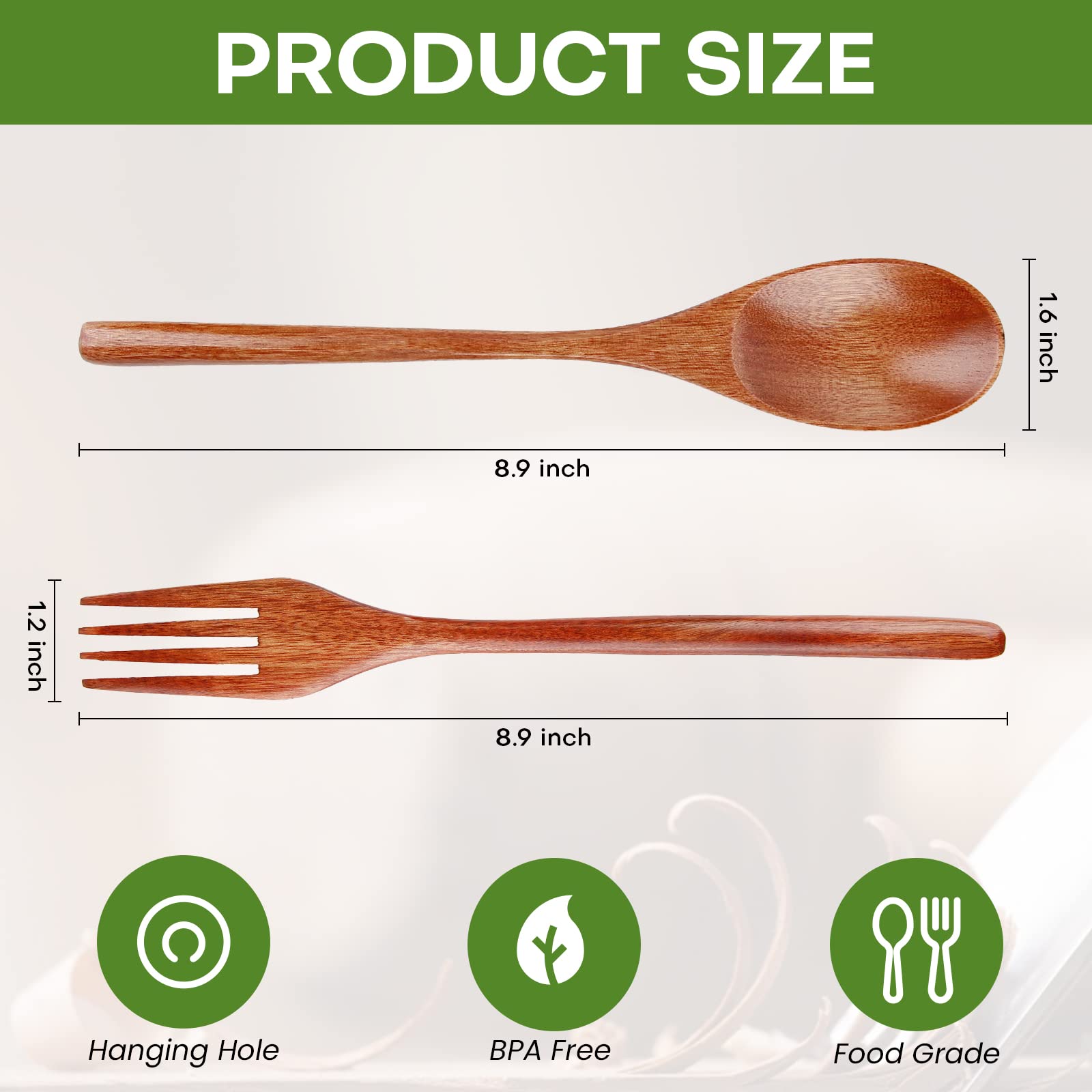 8 Pcs Wooden Spoons Forks Set, Japanese Style Wooden Utensil Set, Handmade Kitchen Spoon, Reusable Travel Flatware Set, Wooden Kitchen Tableware (Natural)
