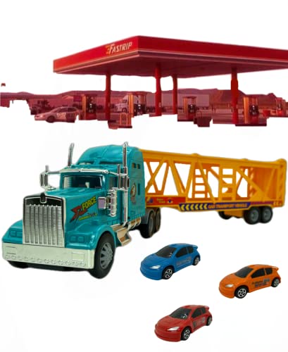 Big Daddy Heavy Duty Tractor Trailer Race Car Carrier Toy Truck with 3 Cars Bundle