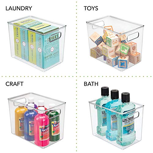 mDesign Plastic Deep Kitchen and Pantry Organizer Storage Bin with Handles for Cabinet, Fridge, Freezer - Food Storage Containers for Snacks, Yogurt Pouches or Fruit, Ligne Collection, 4 Pack, Clear