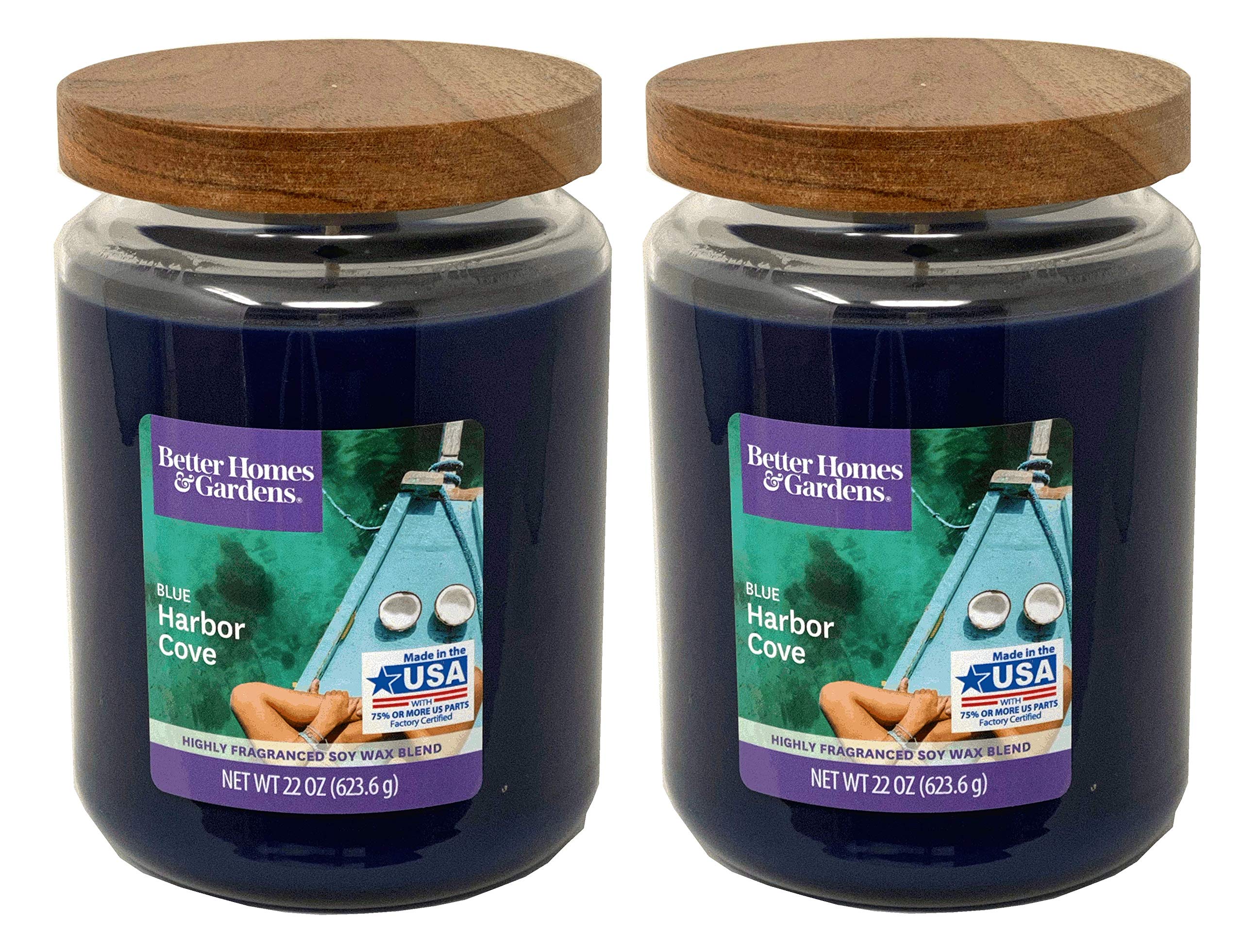 Candle-Lit, Deep Blue, 22oz (623.6g) x 2 [excluding glass jar weight], RB22-51198x2 Better Homes Gardens 22oz Scented Candle, Blue Harbor Cove 2-Pack