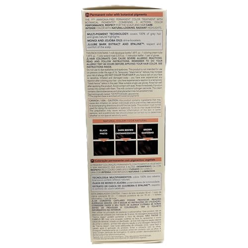 PHYTO Phytocolor Permanent Hair Color, 3 Dark Brown, with Botanical Pigments, 100% Grey Hair Coverage, Ammonia-free, PPD-free, Resorcin-free, 0.42 oz.