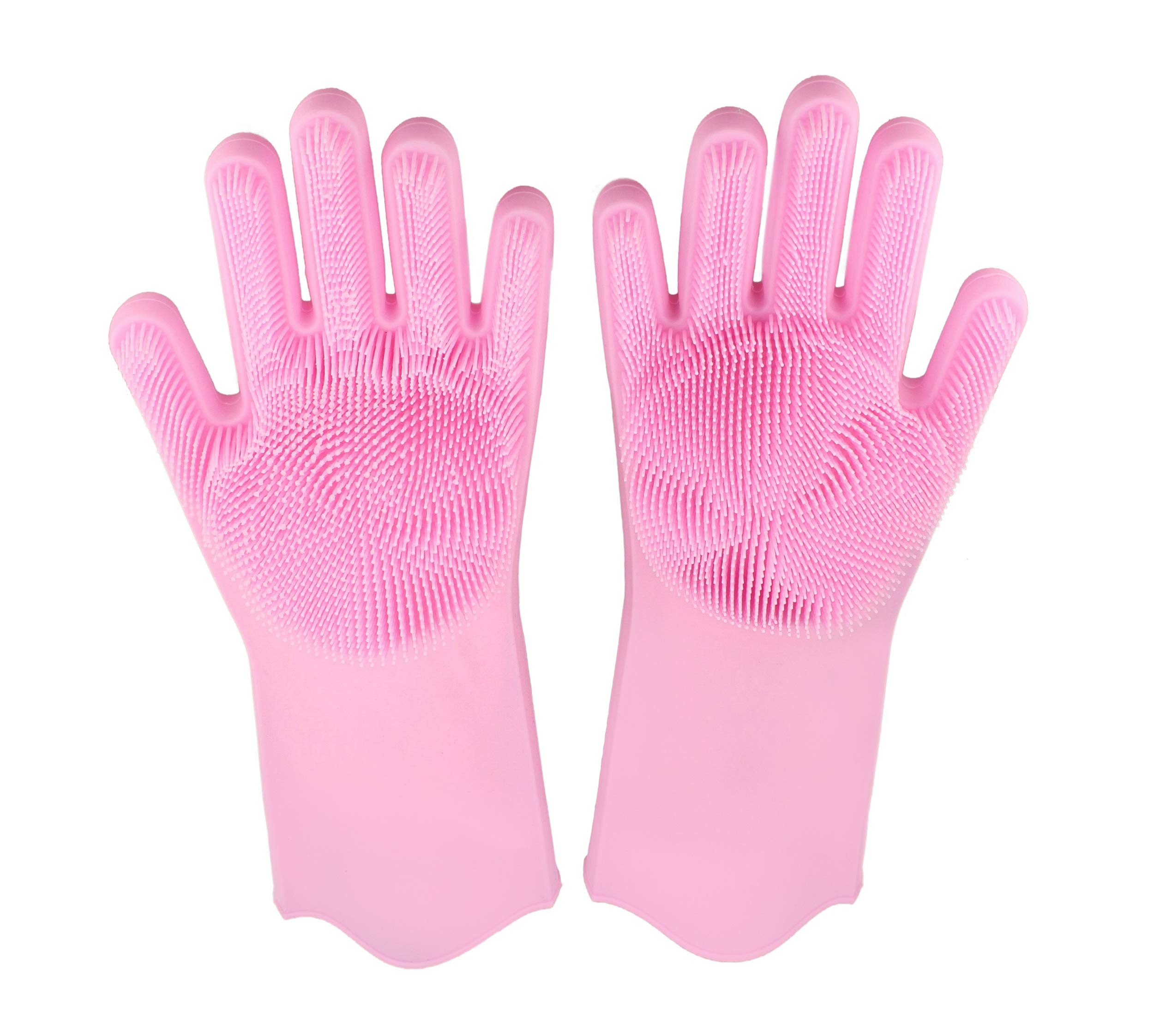 7Penn Reusable Dishwashing Gloves with Scrubber Bristles, Pink - Silicone Scrub Dish Cleaning Gloves for Men and Women