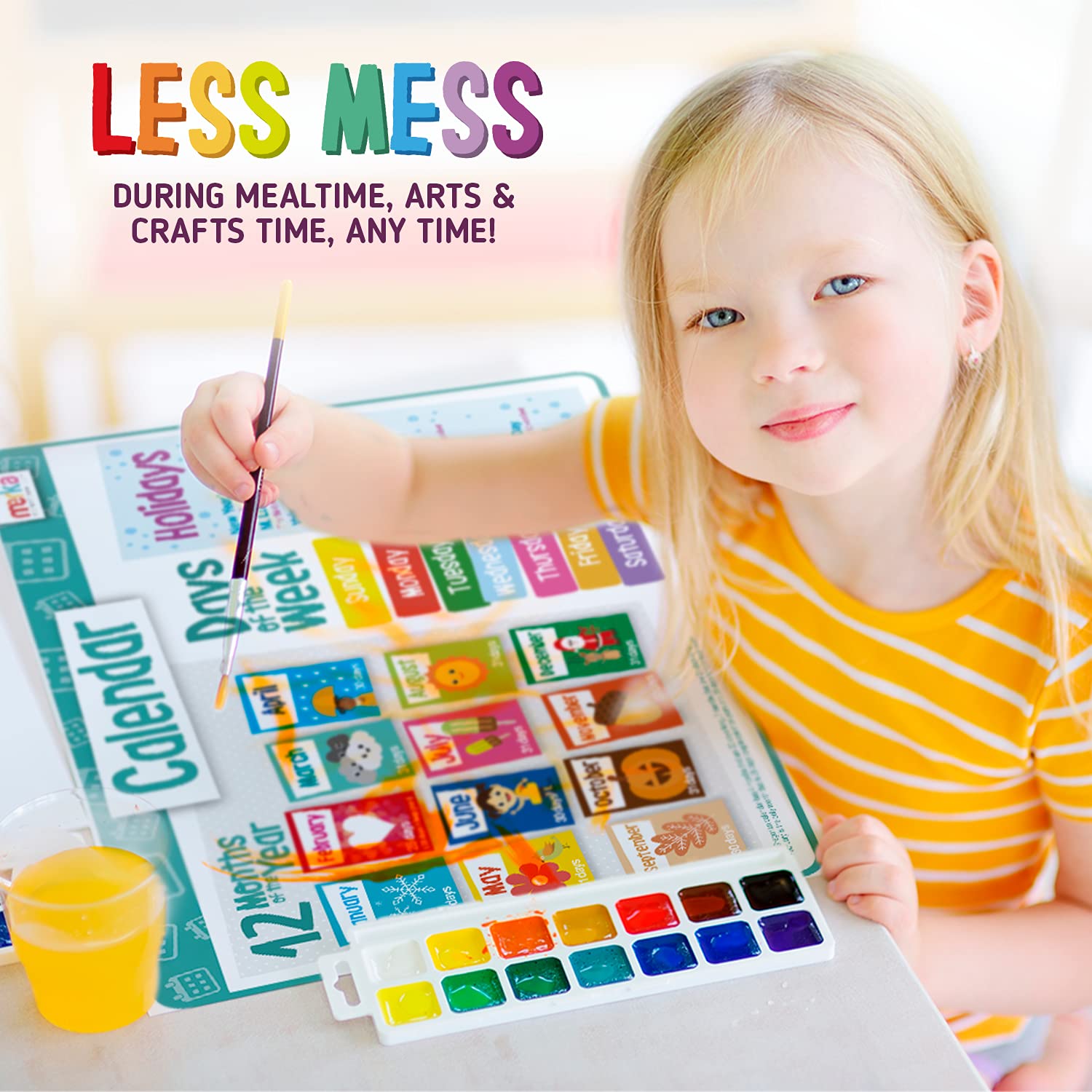 merka Kids Placemat, 4 Pack Toddler Educational Placemats 17x11 in, for Dining Table Features Time, Money, Calendar, Four Seasons, Silicone Reusable Wipeable Mats