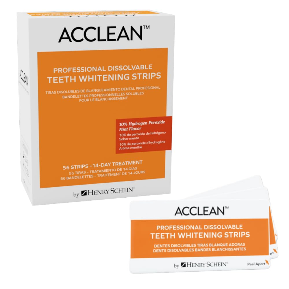 Acclean 10% Hydrogen Peroxide Teeth Whitening Strips; Dissolvable Whitening Strips for 28 Treatments; One (1) Box of 56 Dissolvable Teeth Whitening Strips