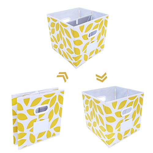 MAX Houser Fabric Storage Bins Cubes Baskets Containers with Dual Plastic Handles for Home Closet Bedroom Drawers Organizers, Flodable, Set of 6 (Yellow)