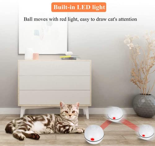 Pakoo Interactive Cat Toys Ball Smart Automatic Rolling Kitten Toys USB Rechargeable Motion Ball + Spinning Led Light with Timer Function The Best Entertainment Exercise Gift for Your Kitty