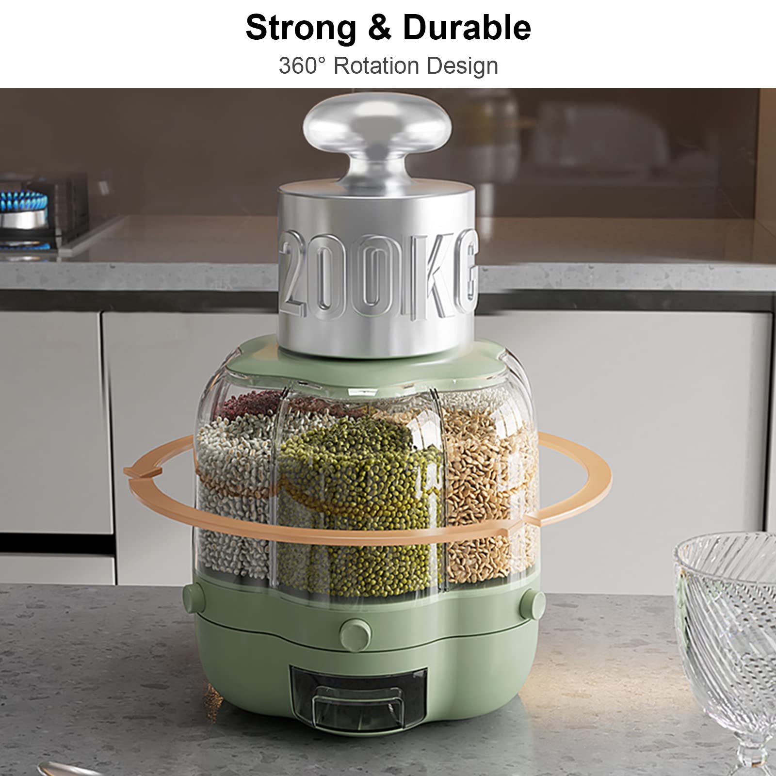 AHOUGER Cereal Dispenser Grain Dispenser Lentil Dispenser Upgrade 360° Rotating Food Dispenser with Lid Moisture Resistant Household, Dispenser Container for All Beans, Barley, Millet, Rice
