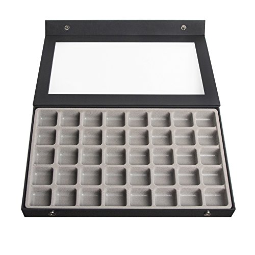 JackCubeDesign 40 Compartments Jewelry Display Tray Showcase Organizer Storage Box Slots Holder for Earring, Ring with Acrylic Cover(Black, 16.97 x 9.7 x 1.65 inches) â :MK333A