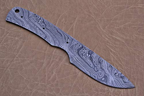 8" Long Hand Forged Damascus Steel Drop Point Blank Blade Skinning Knife with 3 Pin Hole & an Inserting Hole Space 3.5 inches Cutting Edge