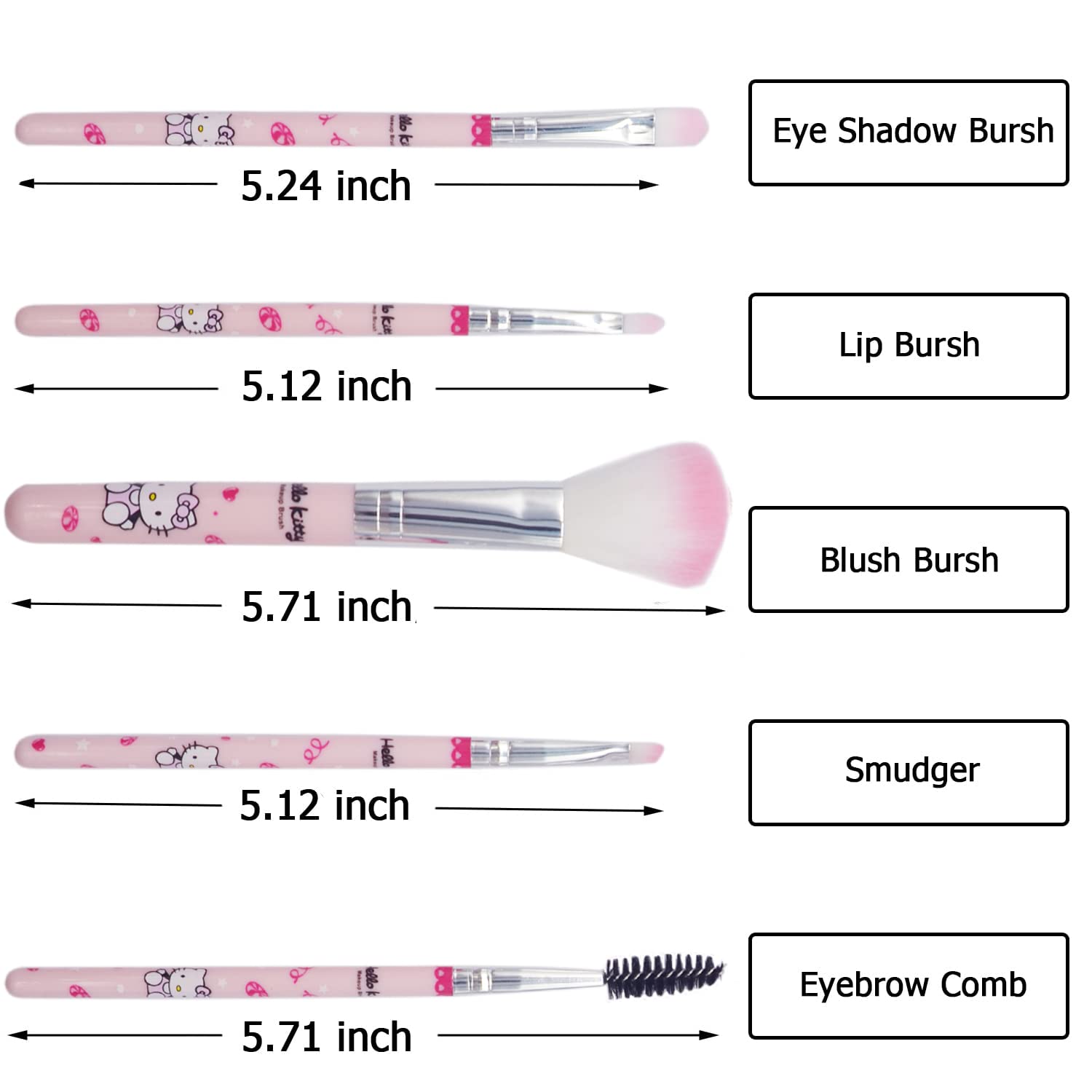 5PCS Kitty Makeup Brush with Kitty Cat Headband-Cosmetic Makeup Brush Set Professional Tool Kit Set Brush Set Best Gift for Young Girl Women