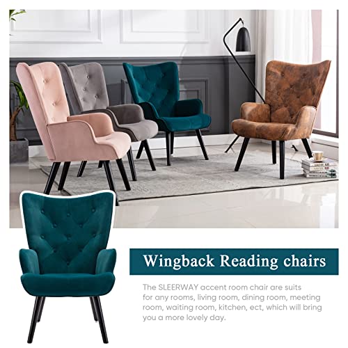 Accent Chairs Set for Living Room- Mid-Century Modern Comfy Reading Chair for Bedroom Adults Armchairs Sillones para Sala Sofa Tall Wingback Arm Chairs Microfiber Cushioned (Teal, 2 Chairs)