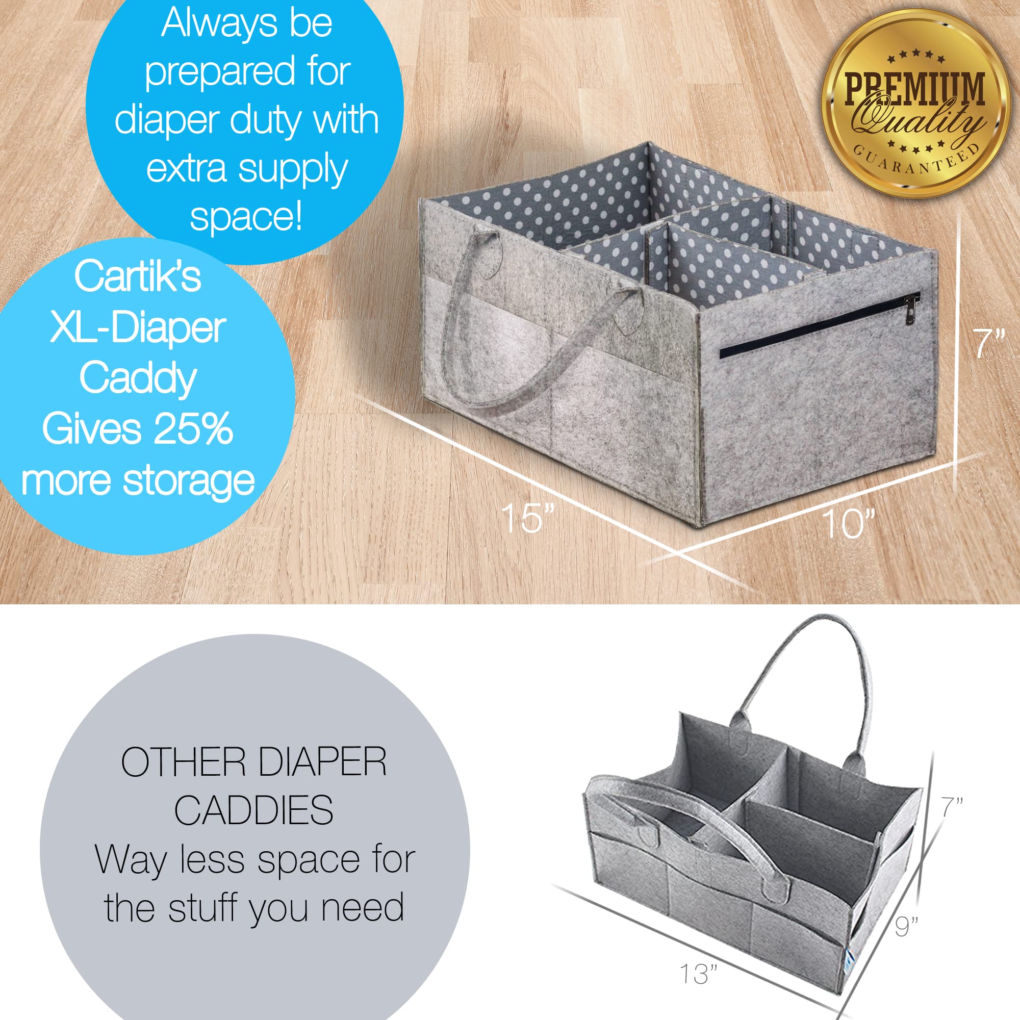 Baby Diaper Caddy Organizer – Nursery Basket with Convenient Leather Handles – Durable, Portable Changing Table Diaper Storage (2 Pack)