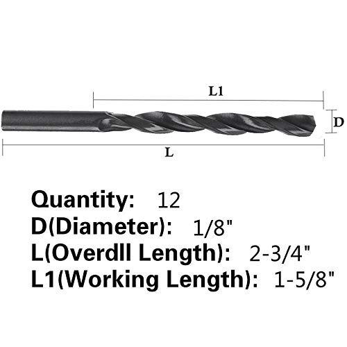 OXTUL 12PCS,1/8" Inch HSS General Purpose Heavy Duty Jobber Twist Drill Bits,Black Oxide,Ideal for Drilling on mild Steel, Copper, Aluminum, Zinc Alloy etc.