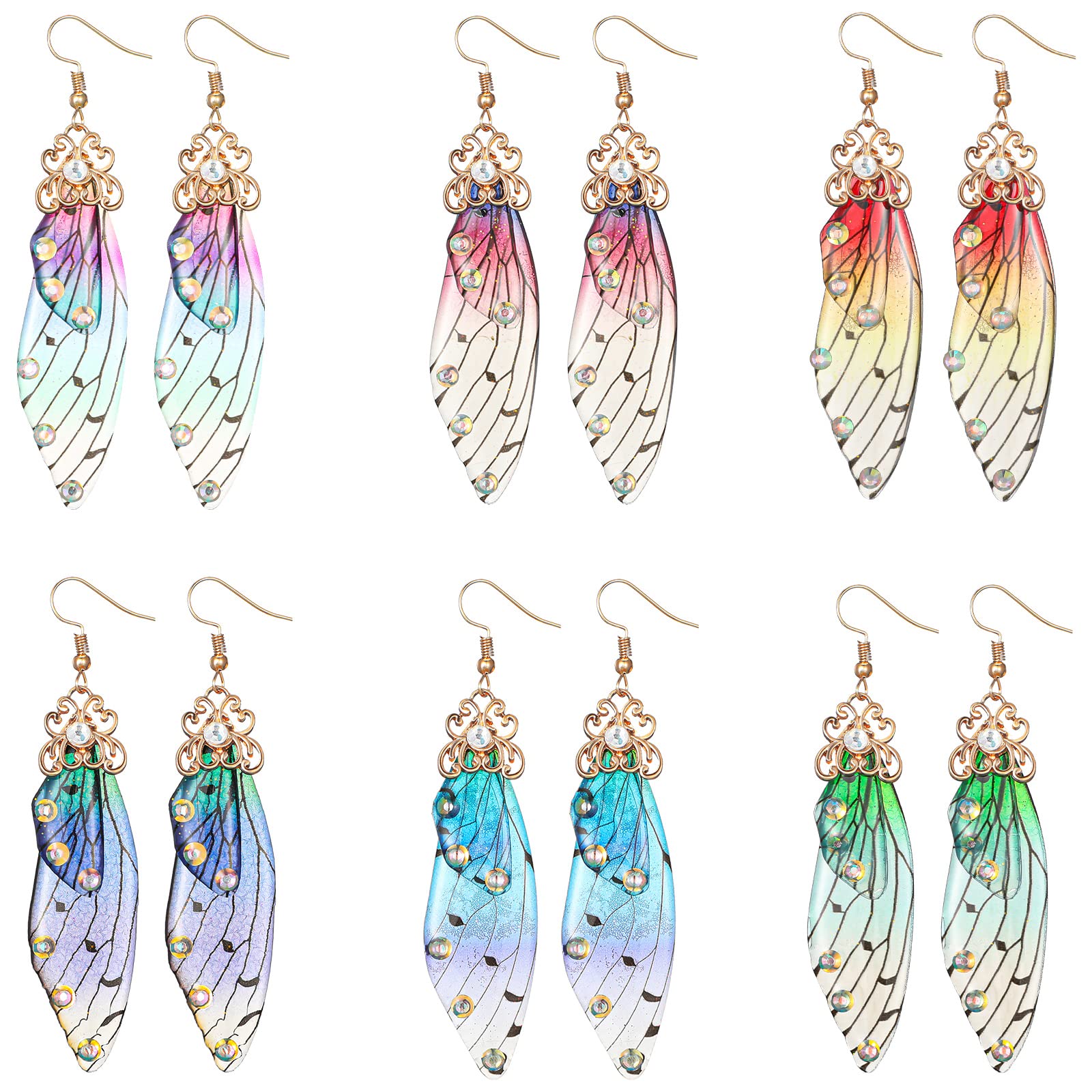 6 Pairs Earring Fairy for Women Butterfly Wing Earrings Multicolored Fairy Earrings Handmade Earrings for Women Earrings Butterfly Dangle Earrings for Wedding Jewelry