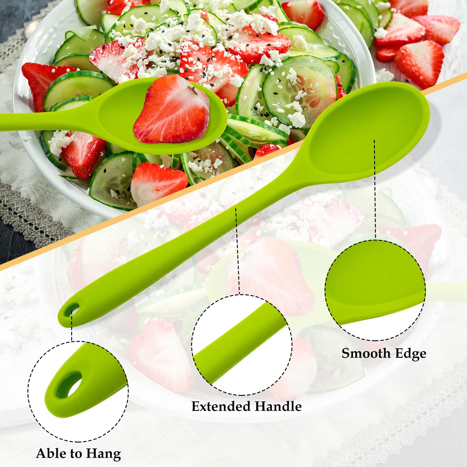 4 Pcs Silicone Spoons for Cooking, 10.6'' Large Mixing Spoon for Cooking Heat Resistant Basting Spoon Serving Spoon, Non Stick Kitchen Utensil Spoons Set for Stirring, Mixing and Serving