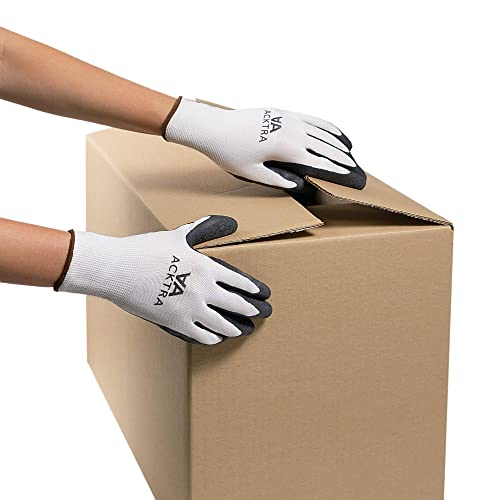 ACKTRA Coated Nylon Safety WORK GLOVES 12 Pairs, Knit Wrist Cuff, Multipurpose, for Men & Women, WG008 Black Polyester, Black Latex, Large