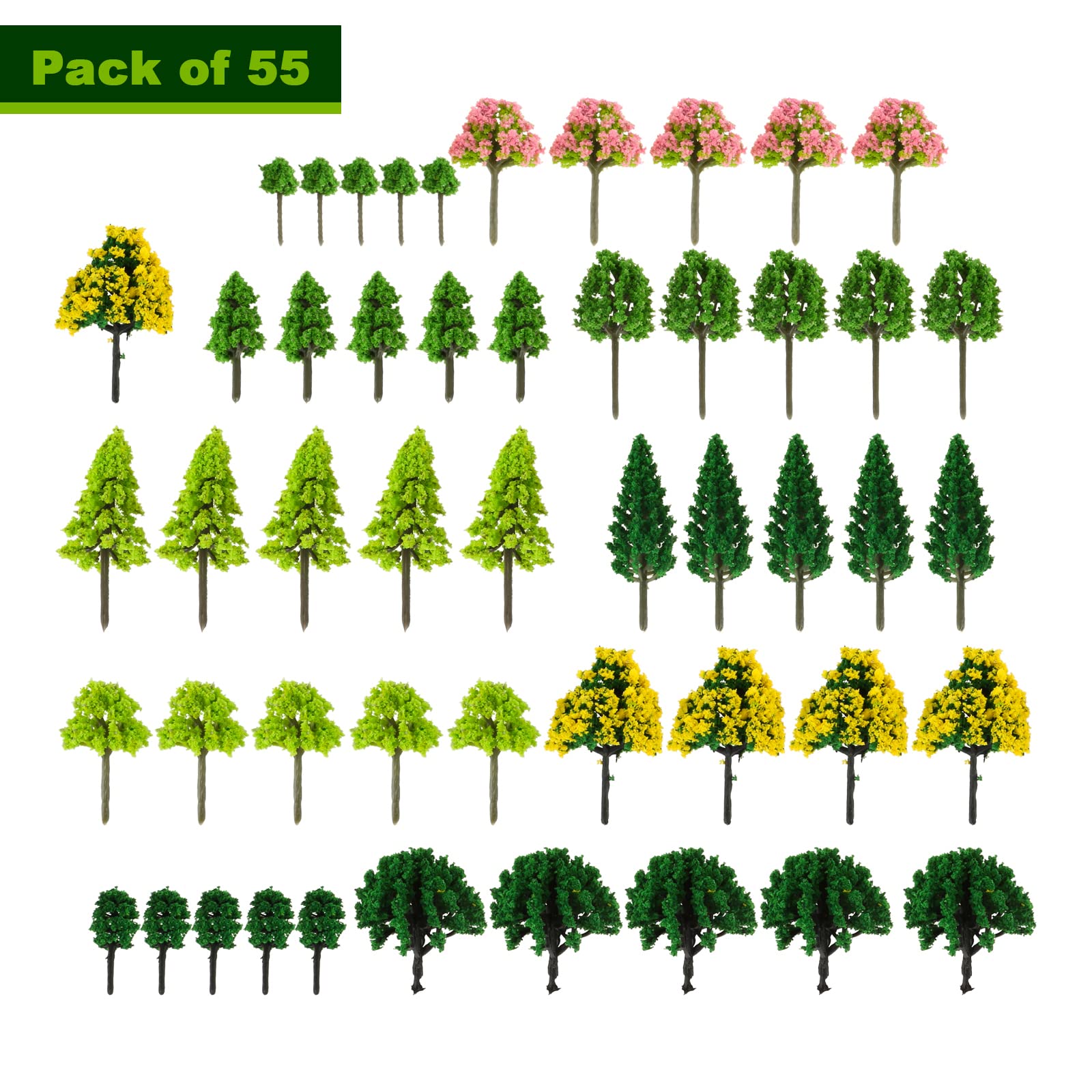 Yetaha 55 Pcs Mixed Model Trees, Miniature Tree, Fairy Garden Plant Ornament Model Train Scenery Architecture Green Tree Model for Micro Landscape DIY Craft Home Decoration