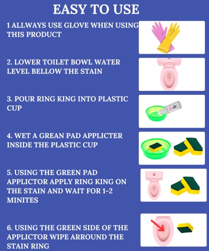 Ring King Toilet Ring Remover, Toilet Bowl Ring Cleaner, Multi-Surface Calcium stain, Water Stain, Rust stain, Red clay stain, Lime stain remover, Fast Acting No Scrubbing