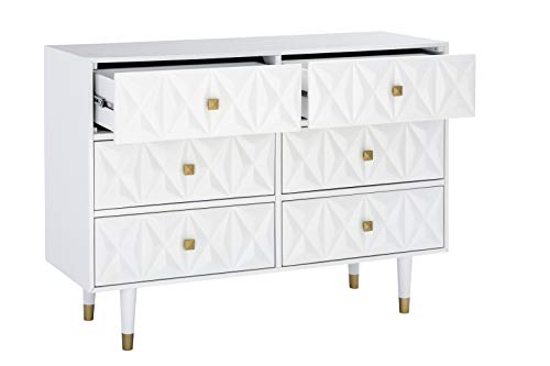 Linon Home Décor Sheerah Six Drawer Geo Texture White Dresser, Gold