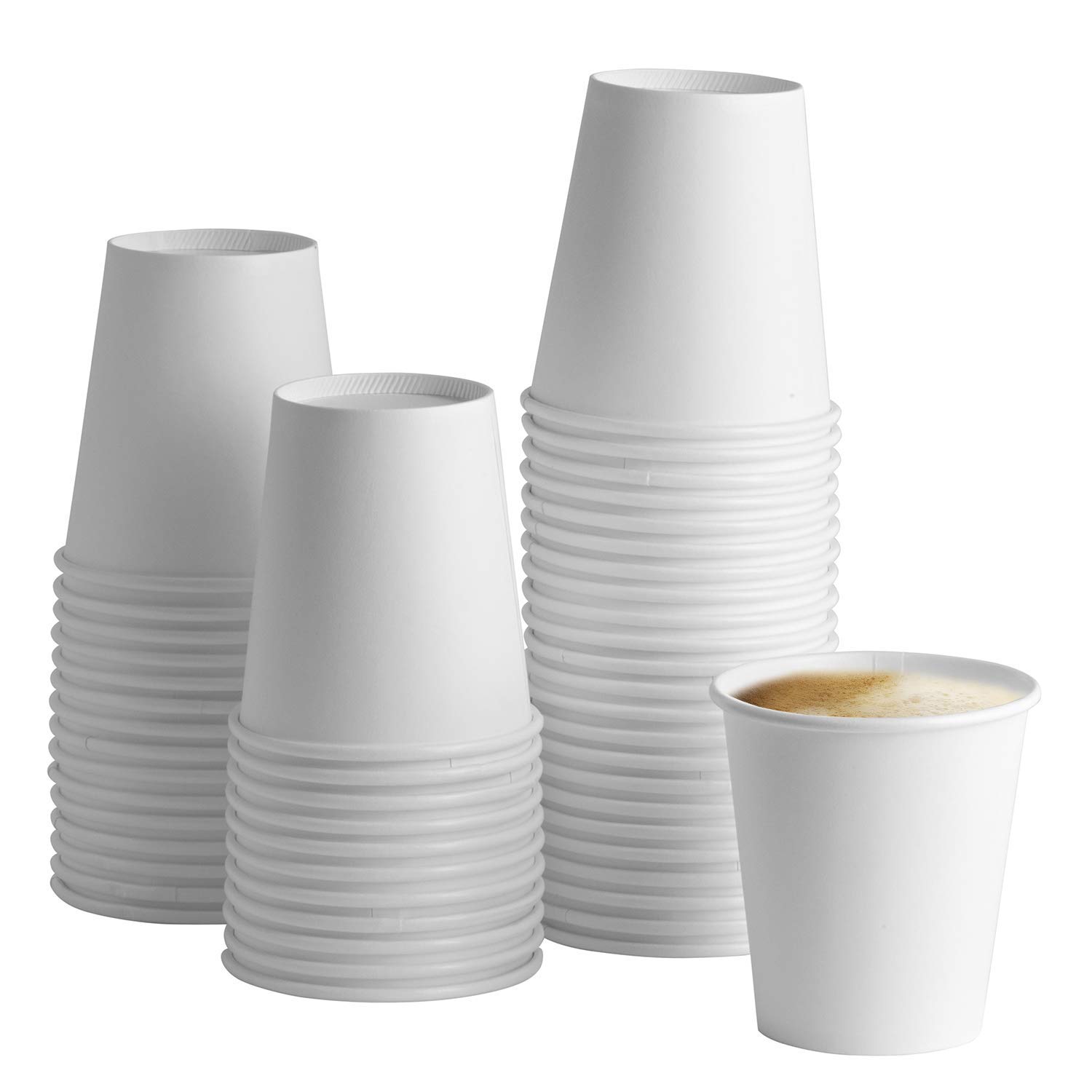 4 OZ Eco Friendly Poly-Coated Paper Coffee Cups | Sturdy Fine Print Hot Cups - Espresso Paper Hot Cups | Stylish Rolled Rim Quality Espresso Cups Hot/Cold Drinks (White Print, 50)