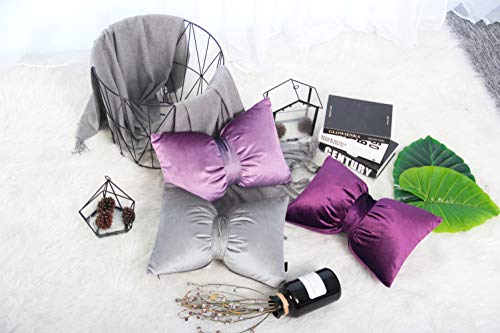 Luxurious Velvet Bow Neck Pillow Headrest Cushion Decorative Lumbar Support Pillow for Home, Living Room, Office (Purple, Large)